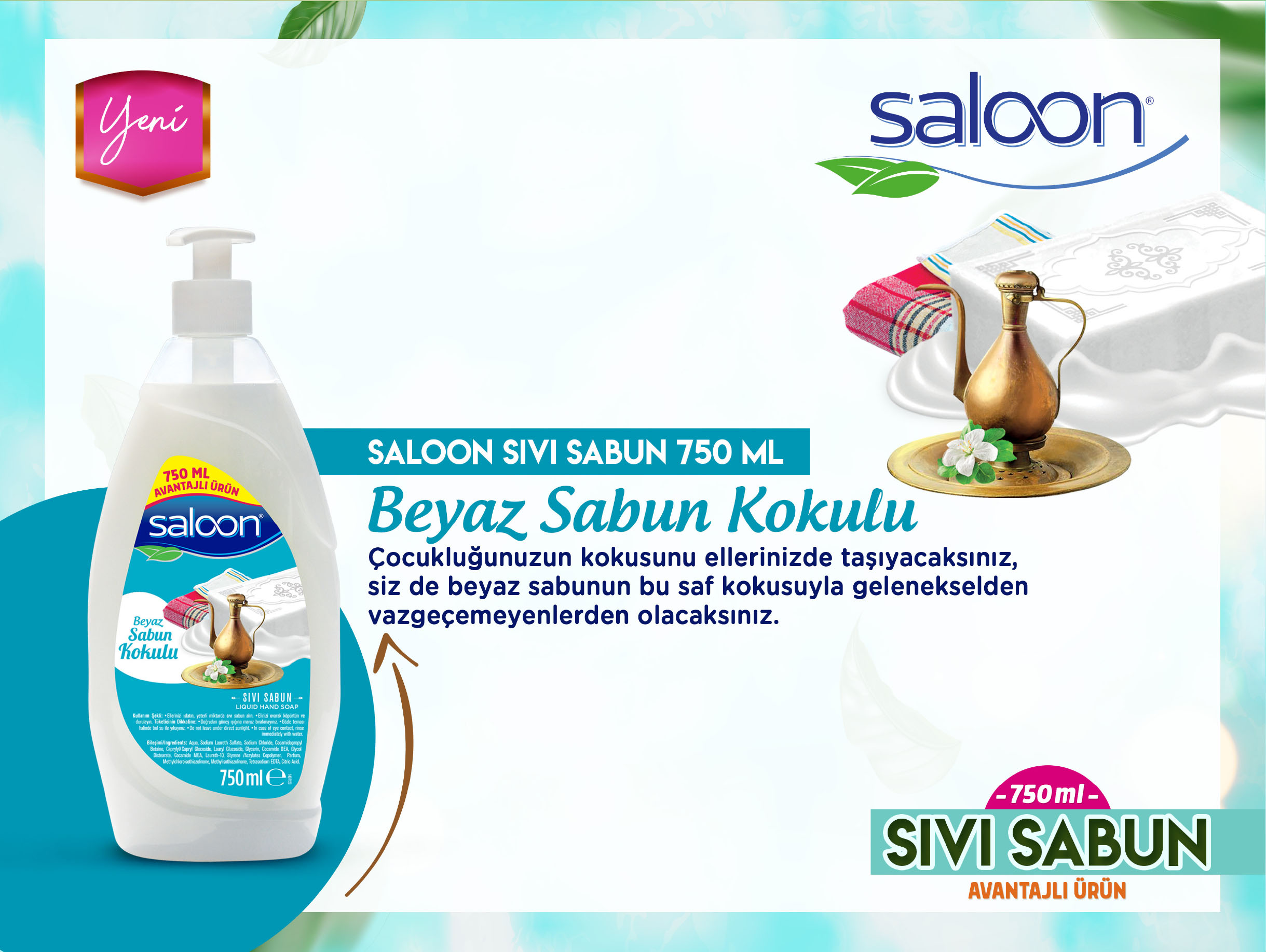 Saloon Sıvı Sabun Beyaz Sabun Kokulu 750 ml 2'li - Komşu